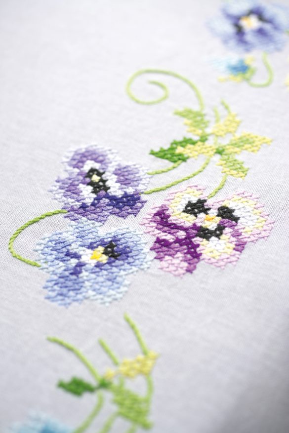 Vervaco Cross Stitch Tablecloth Kit Pretty Pansies - Craftmar